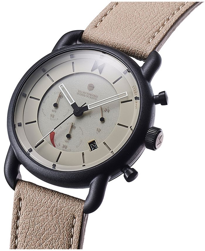 MVMT Men's Blacktop Solar Quartz Tan Leather Strap Watch, 47mm - Macy's