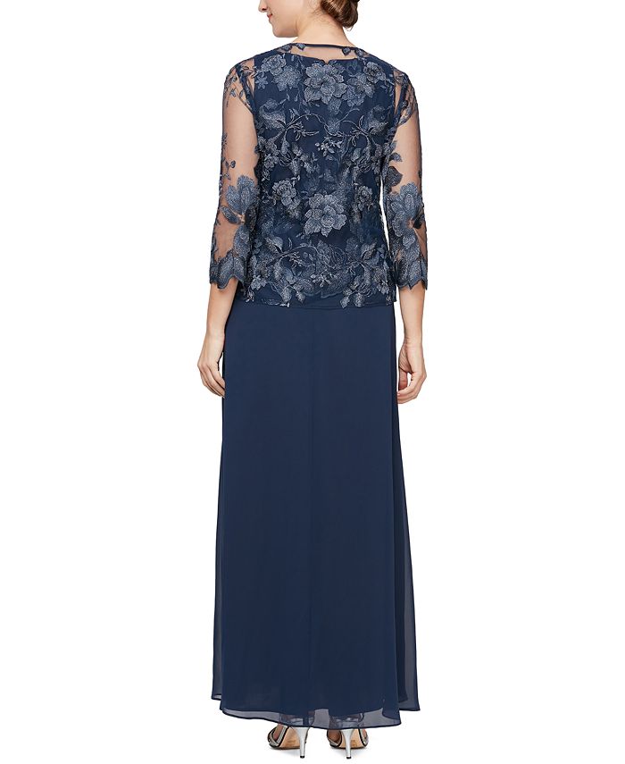 Alex Evenings Women's Floral-Embroidered Jacket & Gown - Macy's
