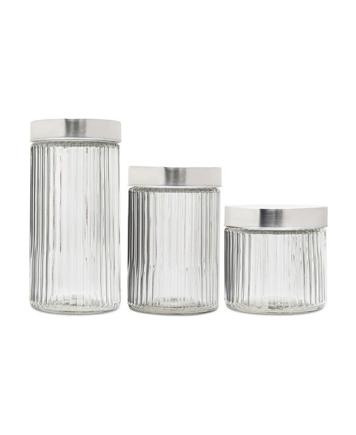 Style Setter Fluted Embossed Glass Canisters with Lids, Set of 3 - Macy's