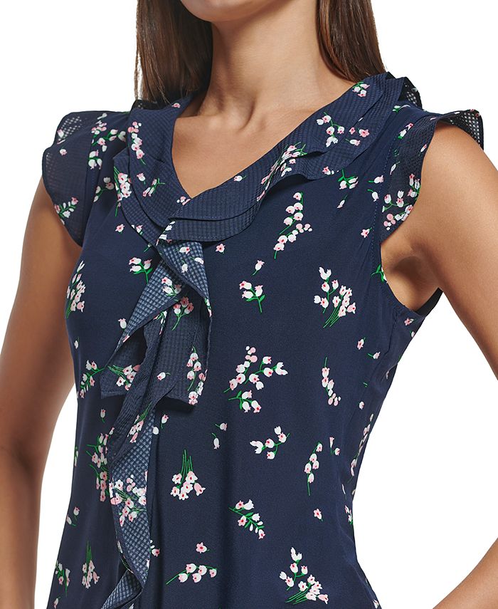 Tommy Hilfiger Women's Floral-Print Flutter-Sleeve Ruffled Top ...