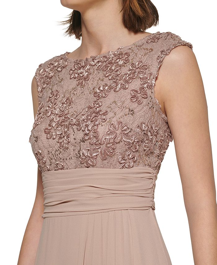 Jessica Howard Petite Soutache-Trimmed Ruched-Waist Gown - Macy's