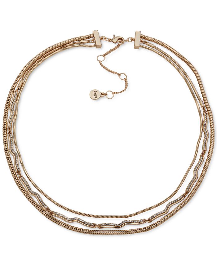 DKNY Gold-Tone Crystal Pavé Wavy Collar Necklace, 16" + 3" extender ...