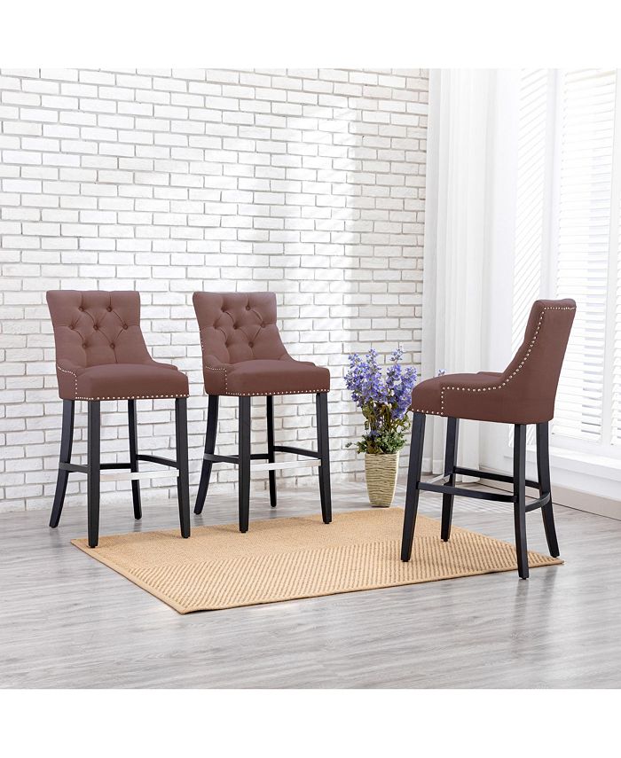 WestinTrends 29" Linen Tufted Buttons Upholstered Wingback Bar Stool (Set of 3) - Macy's