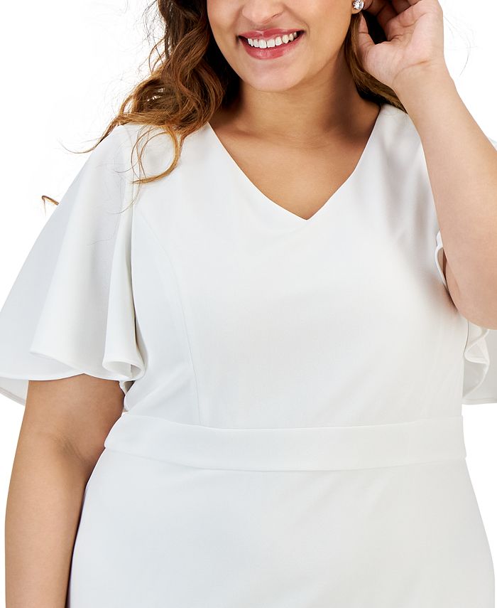 Kasper Plus Size Flutter-Sleeve Ruffled-Hem Dress - Macy's