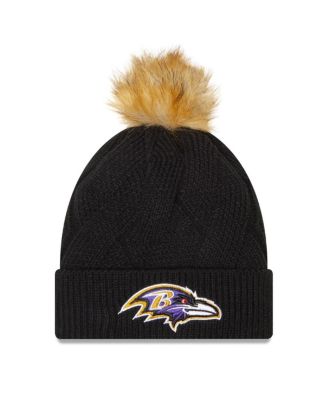 Women's New Era Black Baltimore Ravens Snowy Cuffed Knit Hat with Pom ...