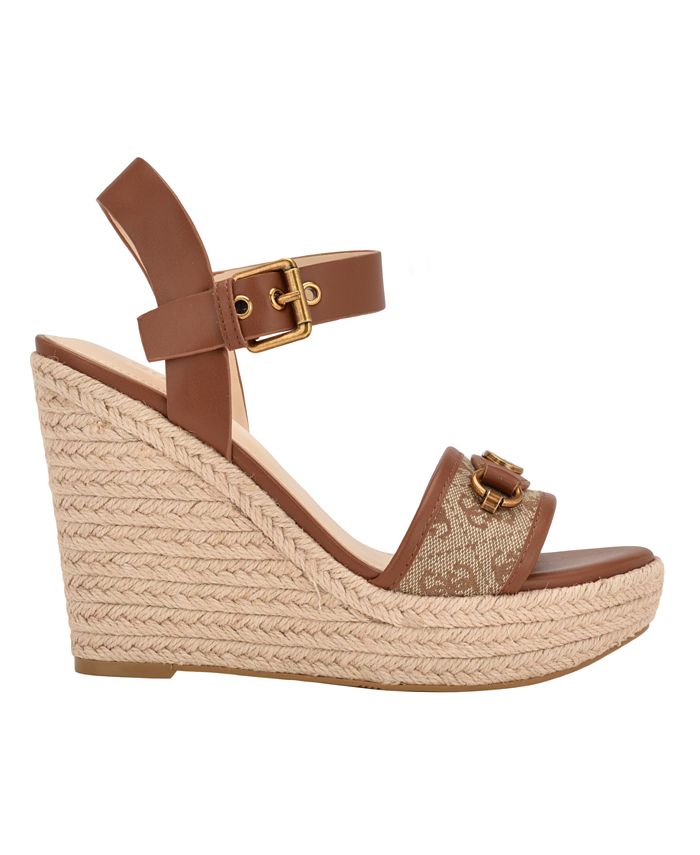 GUESS Women's Hisley Espadrille Logo Wedges with Nappa Trim Sandals ...