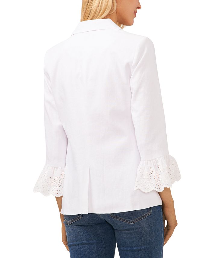 CeCe Women's 3/4-Sleeve Eyelet-Lace-Trim One-Button Blazer - Macy's