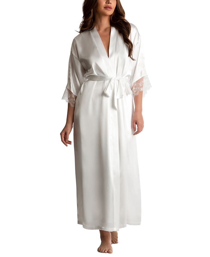 Linea Donatella Women's Satin Lace-Trim Wrap Robe - Macy's