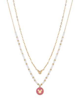 Disney 14k Gold Plated Mickey Mouse Pink Charm White Beaded and Link ...