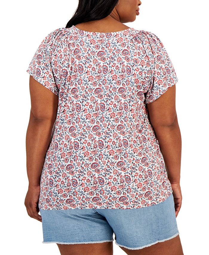 Style And Co Plus Size Printed Pleat Neck Top Created For Macys Macys