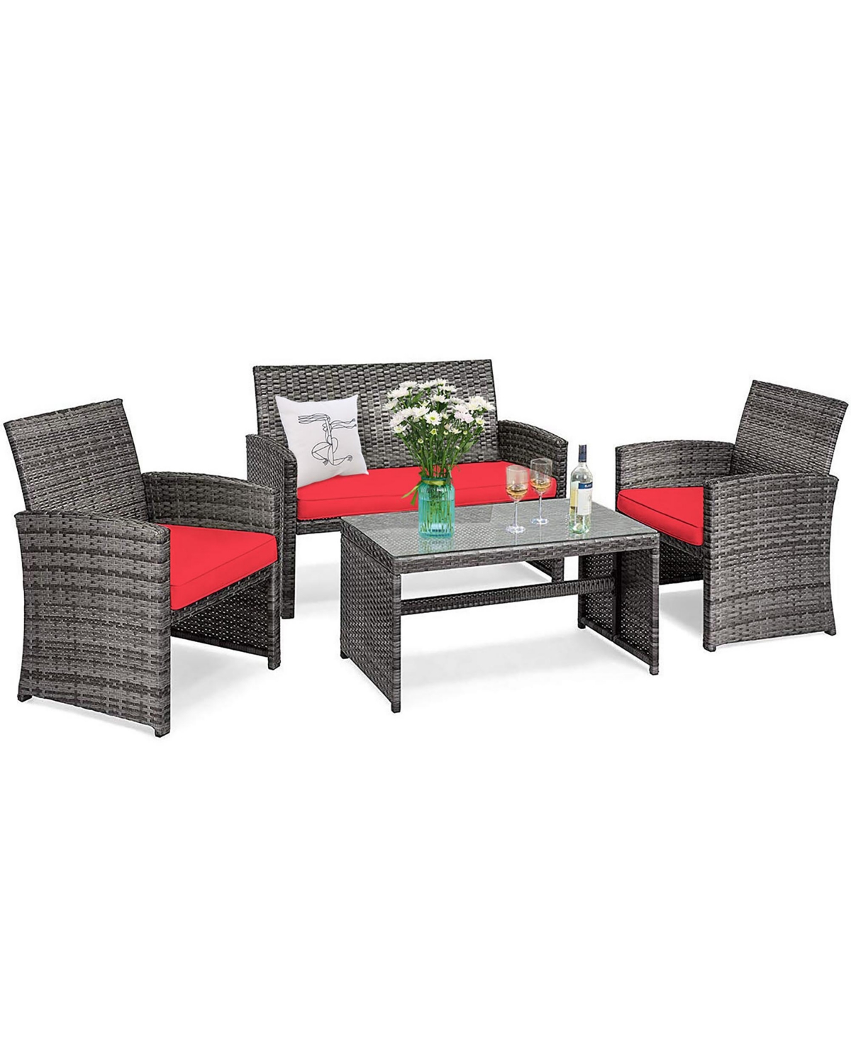 Click here for 4PCS Patio Rattan Furniture Set Conversation Glass... prices
