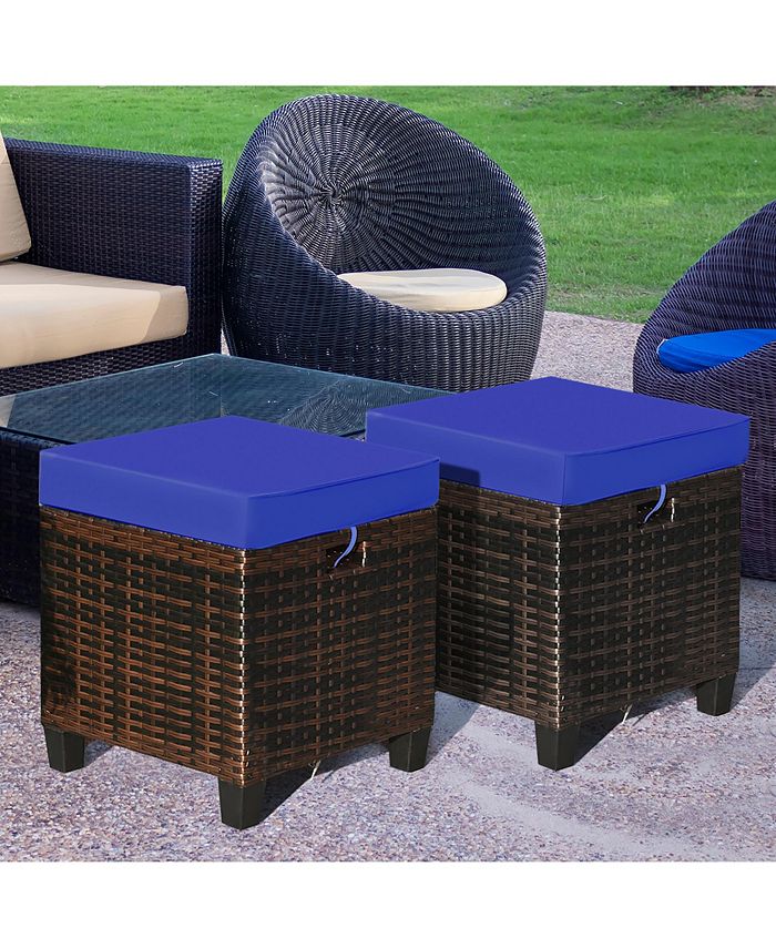 Costway 2PCS Patio Rattan Ottoman Cushioned Seat Foot Rest Coffee Table ...