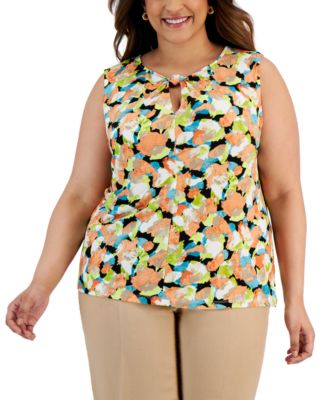 Kasper Plus Size Printed Keyhole Sleeveless Top - Macy's
