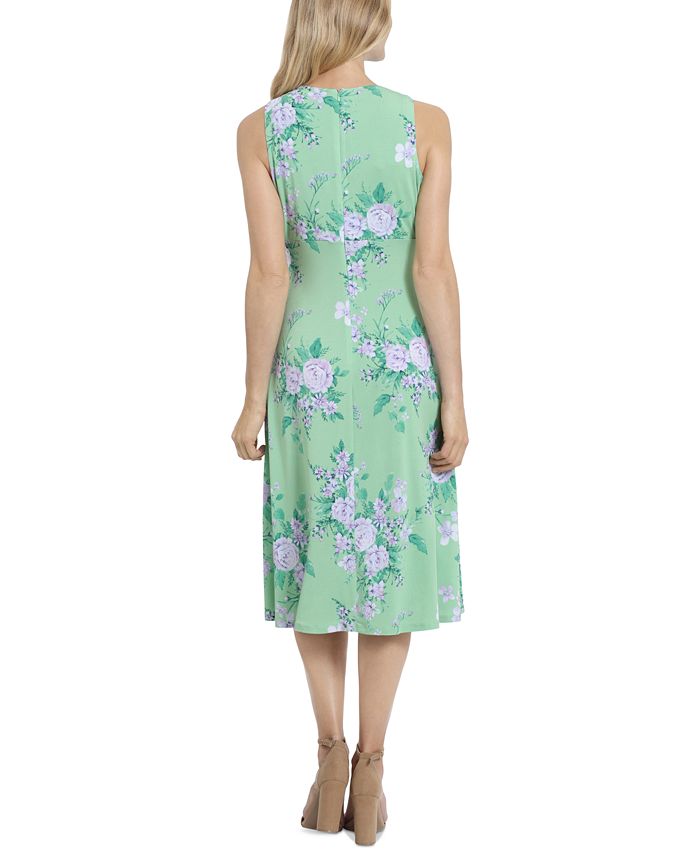 London Times Petite Pleated Keyhole Floral-Print Midi Dress - Macy's