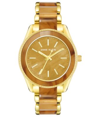 Anne Klein Women's Three Hand Gold-Tone Alloy with Brown Plastic Watch ...