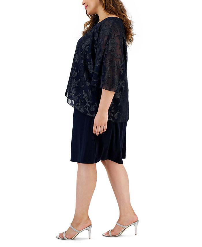 Connected Plus Size Metallic Cape Overlay Jersey Dress - Macy's