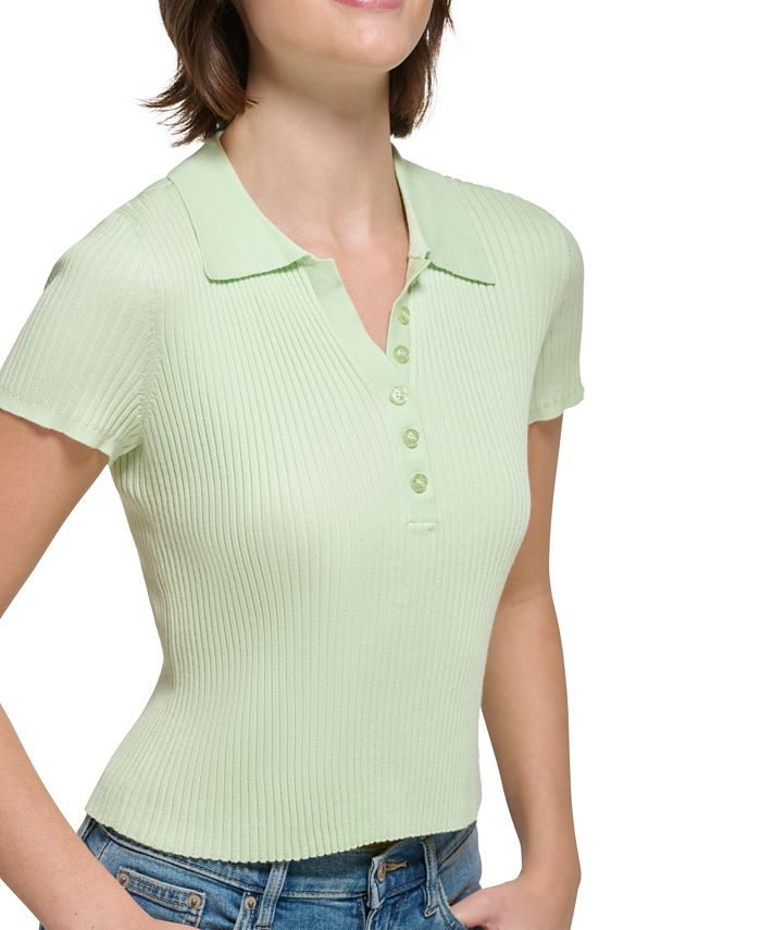Calvin Klein Jeans Women's Ribbed Quarter-Button Polo Shirt & Reviews ...