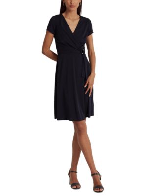 Lauren Ralph Lauren Women's Short-Sleeve O-Ring Belt Surplice Jersey Dress - Macy's