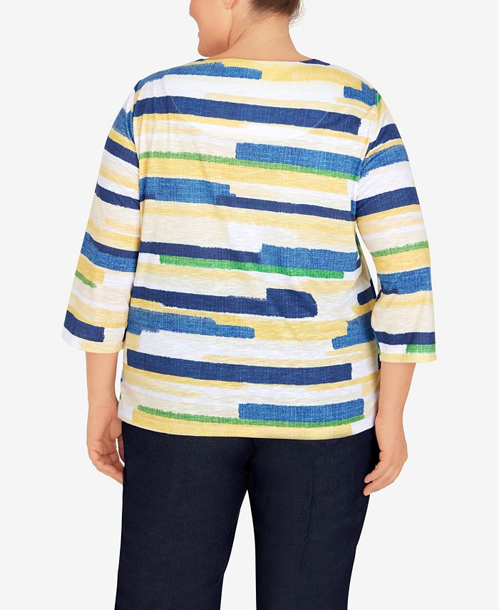 Alfred Dunner Plus Size Bright Idea Etched Stripe Three-Quarter Length ...