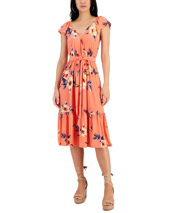 JPR Studio Women's Surplice Flutter-Sleeve Tiered Midi Dress - Macy's