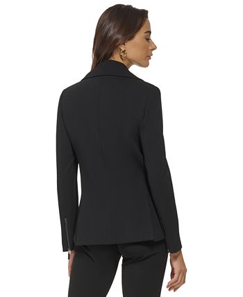 DKNY Women's Solid Zip-Front Notched-Collar Moto Blazer - Macy's