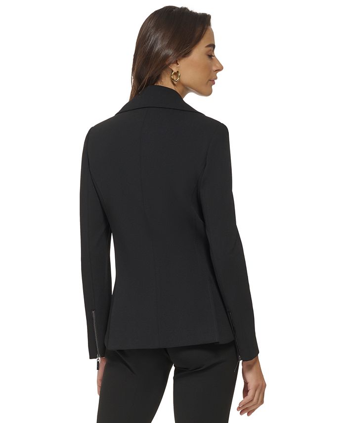 Dkny Womens Solid Zip Front Notched Collar Moto Blazer Macys