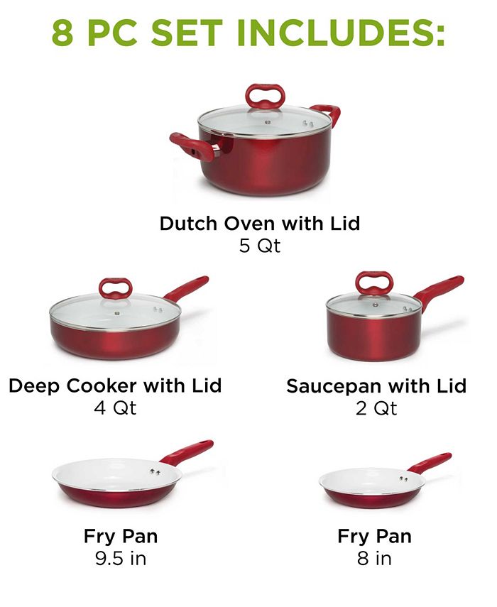 Ecolution Aluminum 8 Piece Bliss Non-Stick Cookware Set with Glass Lids ...