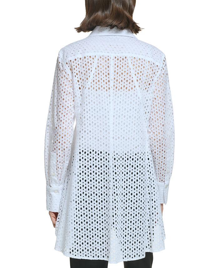 Donna Karan Women's Cotton Circle-Lace Spread-Collar Tunic - Macy's