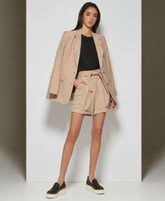 DKNY Women's Notched-Collar Flap-Pocket Long-Sleeve Blazer, Mesh-Detail ...