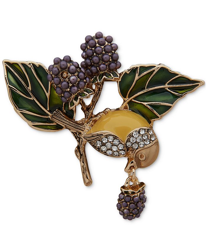 Anne Klein Gold-Tone Crystal Blackberries Bird Pin - Macy's