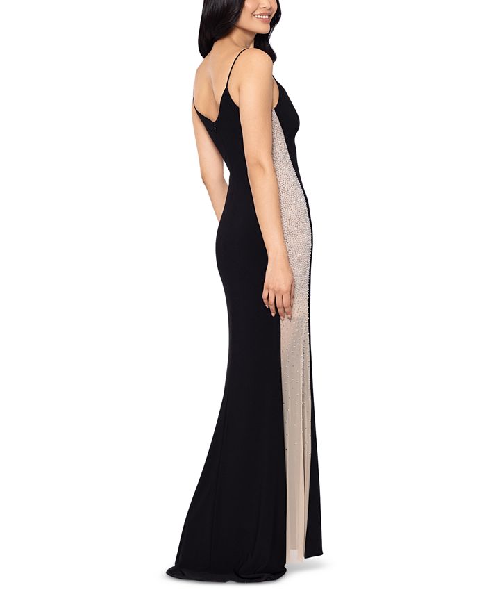 XSCAPE Women's V-Neck Caviar-Bead Long Dress - Macy's