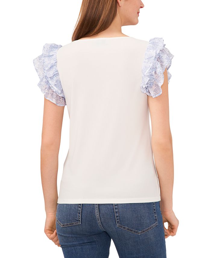 CeCe Women's Crew Neck Double-Ruffle-Sleeve Knit Top - Macy's