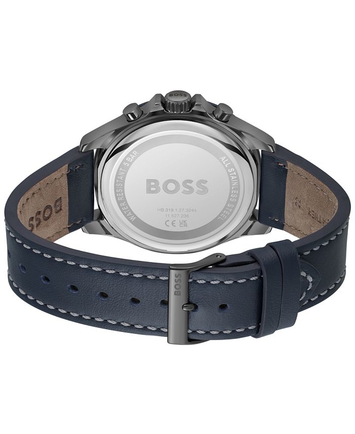 Hugo Boss Men's Troper Quartz Fashion Chronograph Blue Leather Strap ...