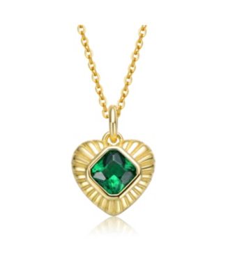 Sterling Silver 14k Yellow Gold Plated with Green Cubic Zirconia Sunray ...