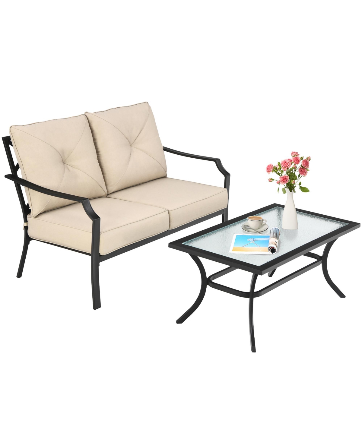 Click here for Costway 2 Pcs Patio Loveseat with Coffee Table Out... prices