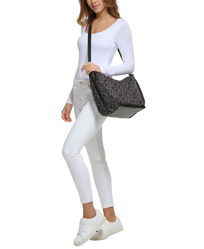 Calvin Klein Prism Jacquard Signature Top Zipper Convertible Hobo Bag ...