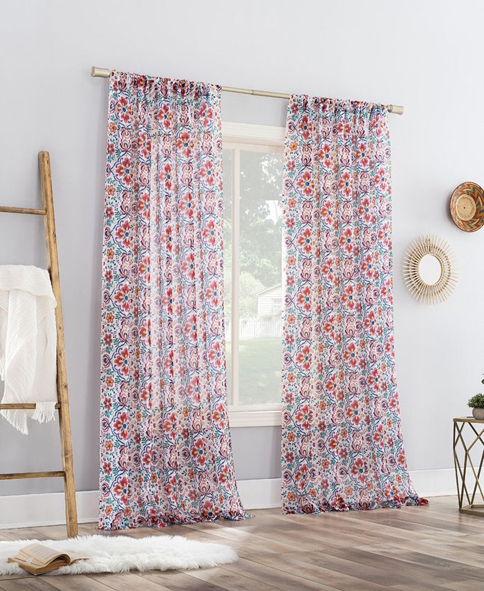 No. 918 Trixie Medallion Print Sheer Rod Pocket Single Curtain Panel ...