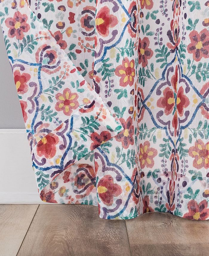 No. 918 Trixie Medallion Print Sheer Rod Pocket Single Curtain Panel ...