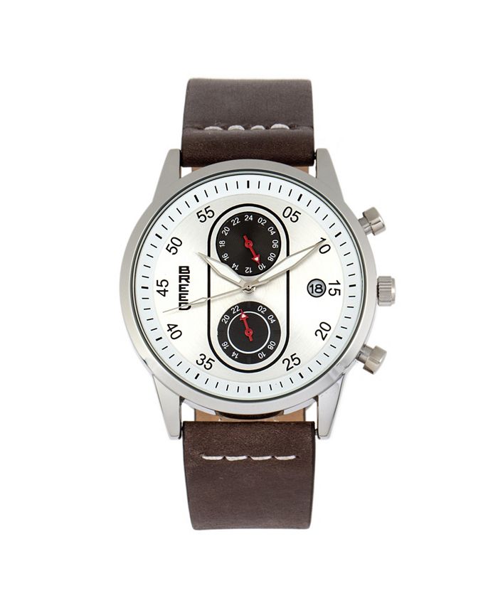 Breed Men Andreas Leather Watch - Silver/Dark Brown, 42mm - Macy's
