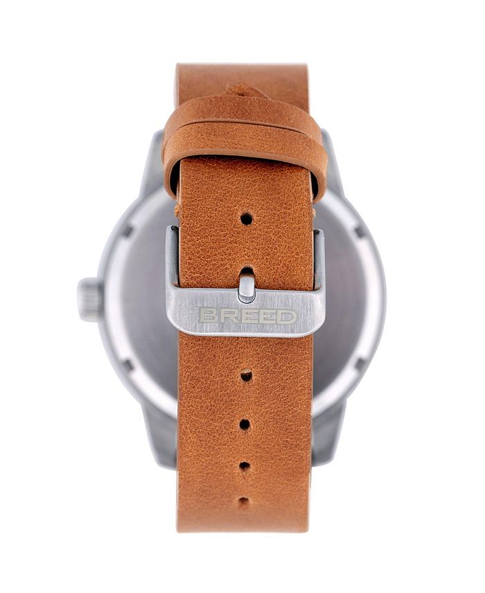 Breed Men Renegade Leather Watch - Grey/Brown, 43mm - Macy's