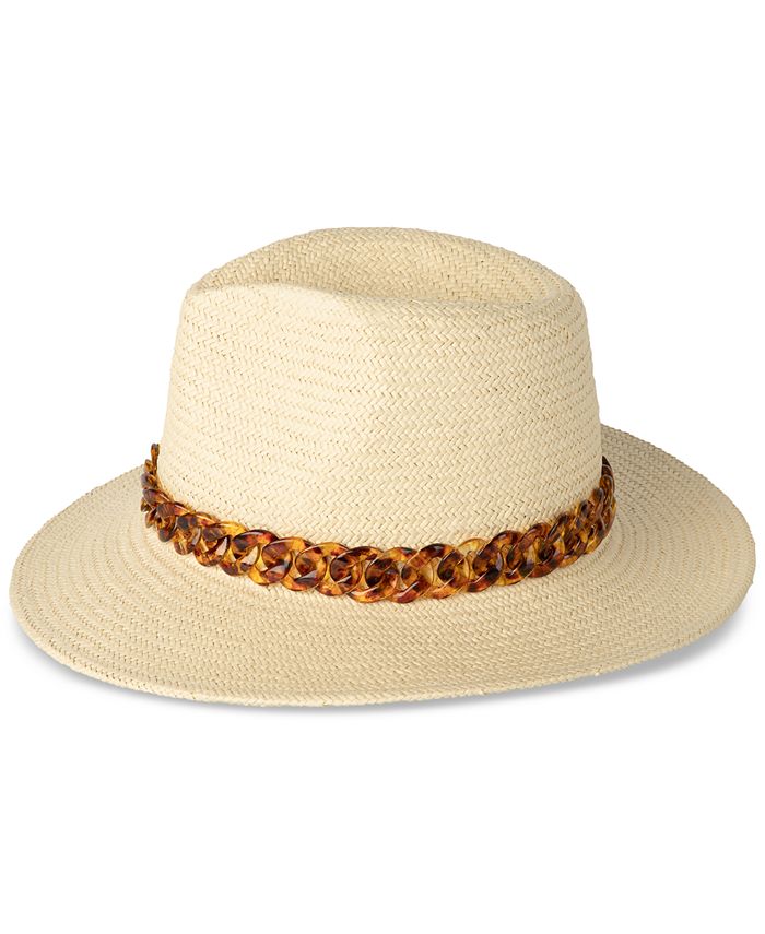 Michael Kors Women's Straw Chain-Detail Fedora - Macy's