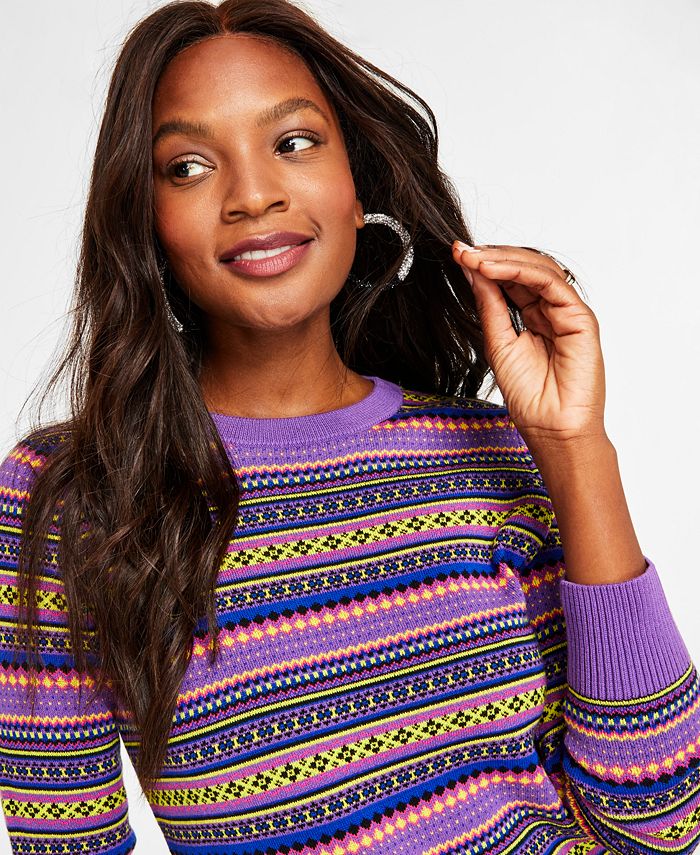 Charter Club Holiday Lane Women's Bright Stripe Fair Isle Sweater ...