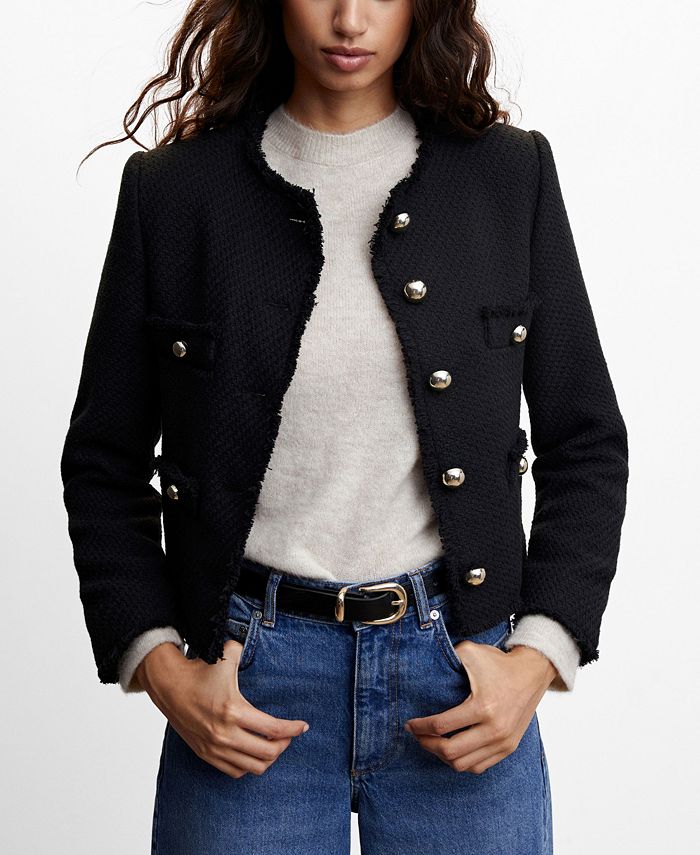 MANGO Women's Long Sleeve Pocket Tweed Jacket - Macy's