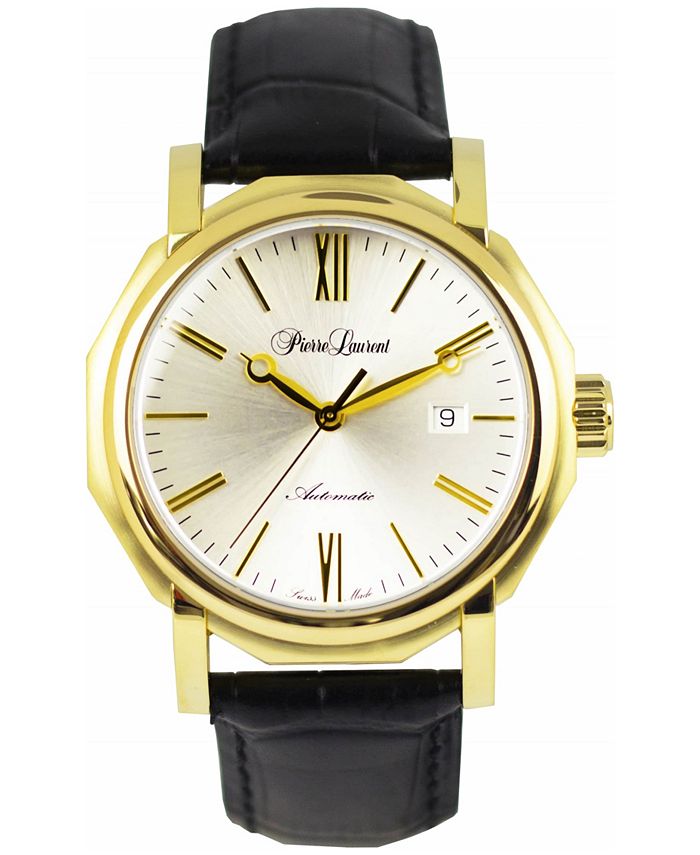 Pierre Laurent Men's Swiss Automatic Heirloom Black Leather Strap Watch ...