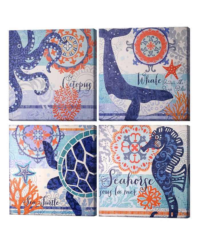 American Art Decor Coastal Ocean Whale Turtle Octopus Seahorse Nautical ...