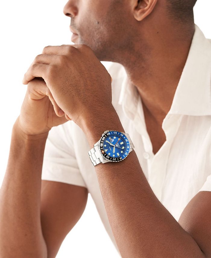 Fossil Men's Fossil Blue GMT Stainless Steel Watch, 46mm - Macy's