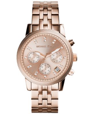 Michael Kors Women's Chronograph Ritz Rose Gold-Tone Stainless Steel ...