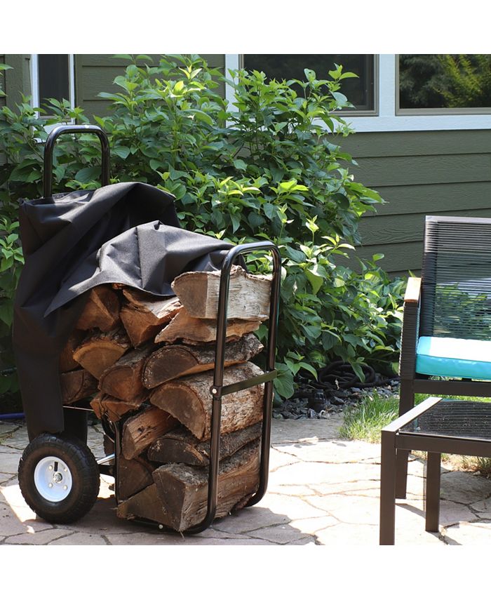 Sunnydaze Decor Steel Log Cart Carrier and Storage Rack with Wheels and ...