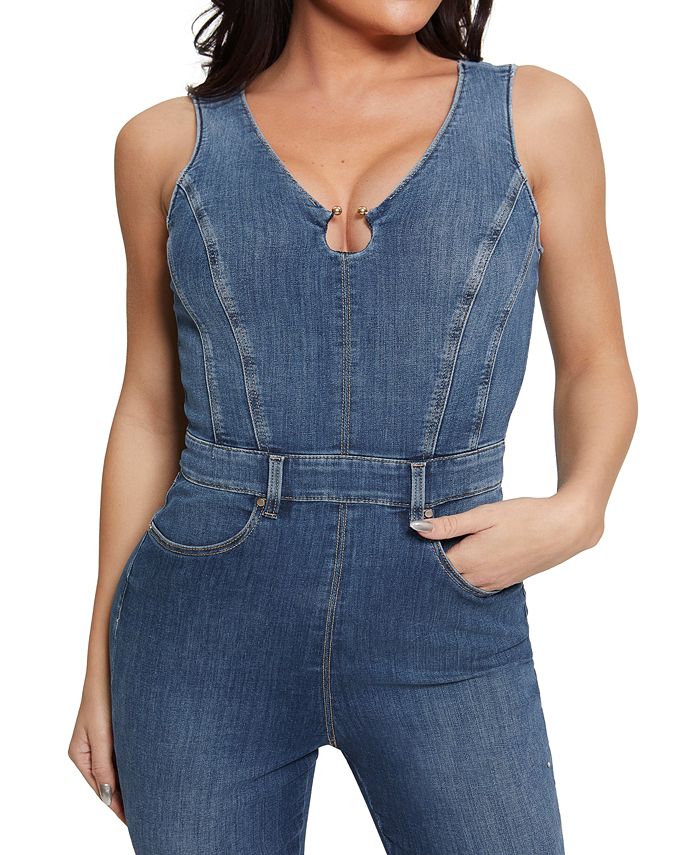 GUESS Women's Ester Horseshoe-Neck Denim Jumpsuit - Macy's