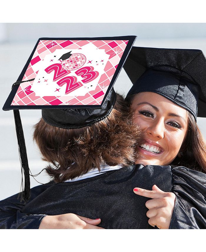 Big Dot of Happiness Pink Disco Ball 2024 Graduation Cap Decorations ...